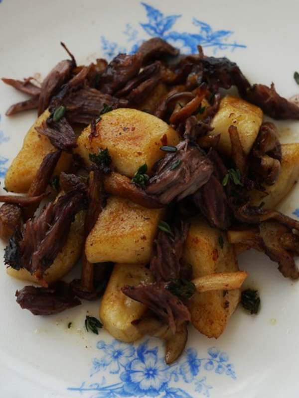 Braised pig cheeks with gnocchi