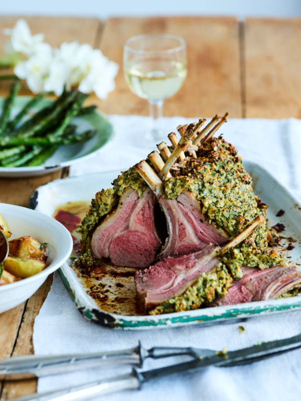 Lamb guard of honour with a herb & pine nut crust
