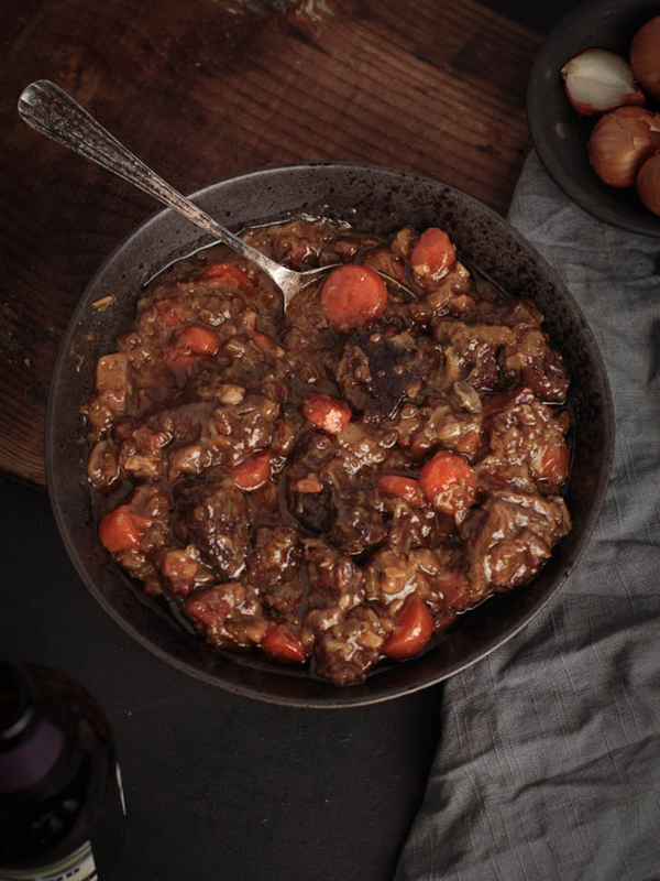 Slow cooked ox cheeks in ale