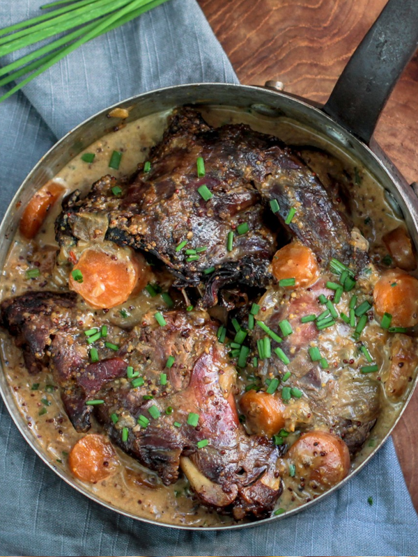 Rabbit casserole with cider & mustard